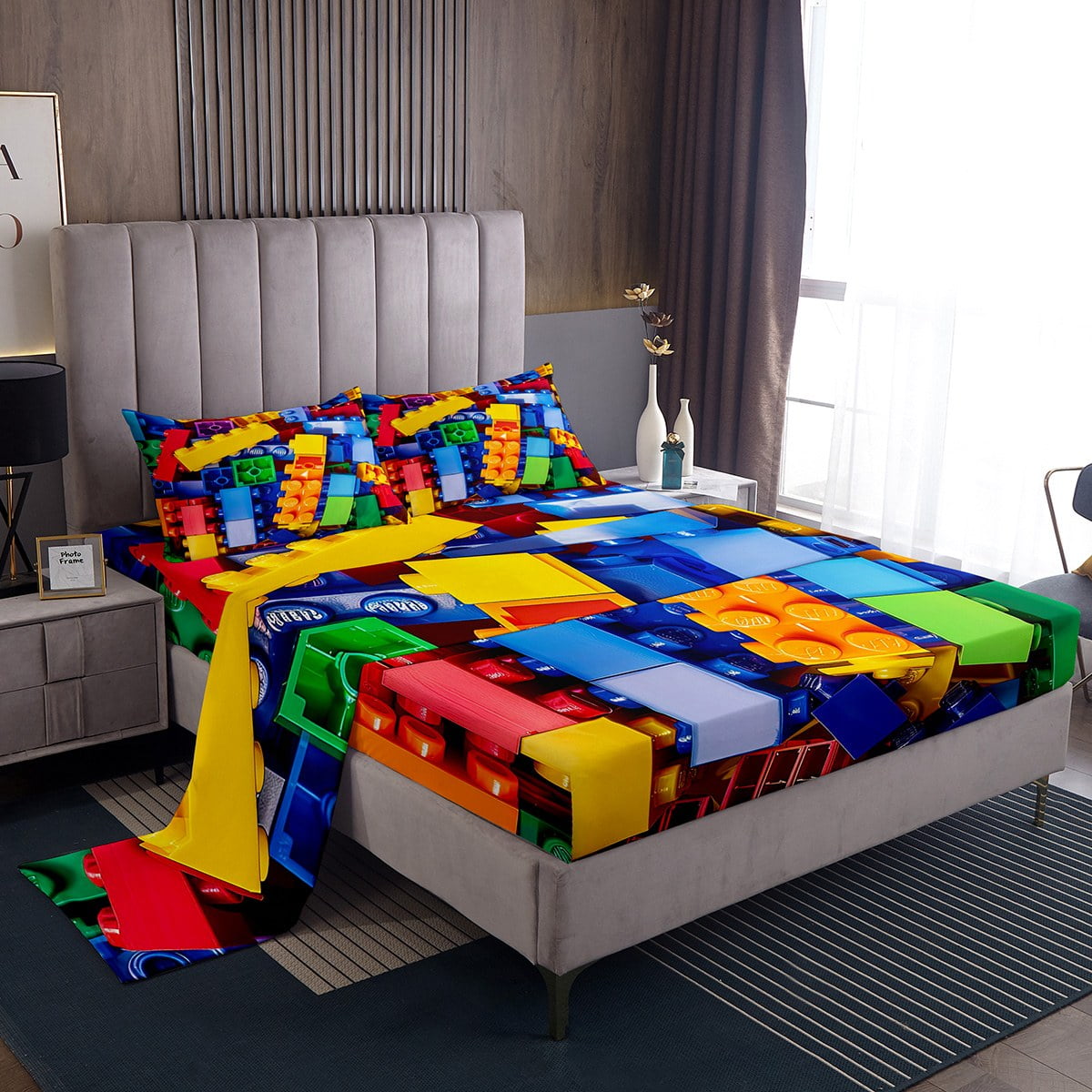 Erosebridal Colorful Bed Sheets Set Queen, Building Blocks Sheet Set ...