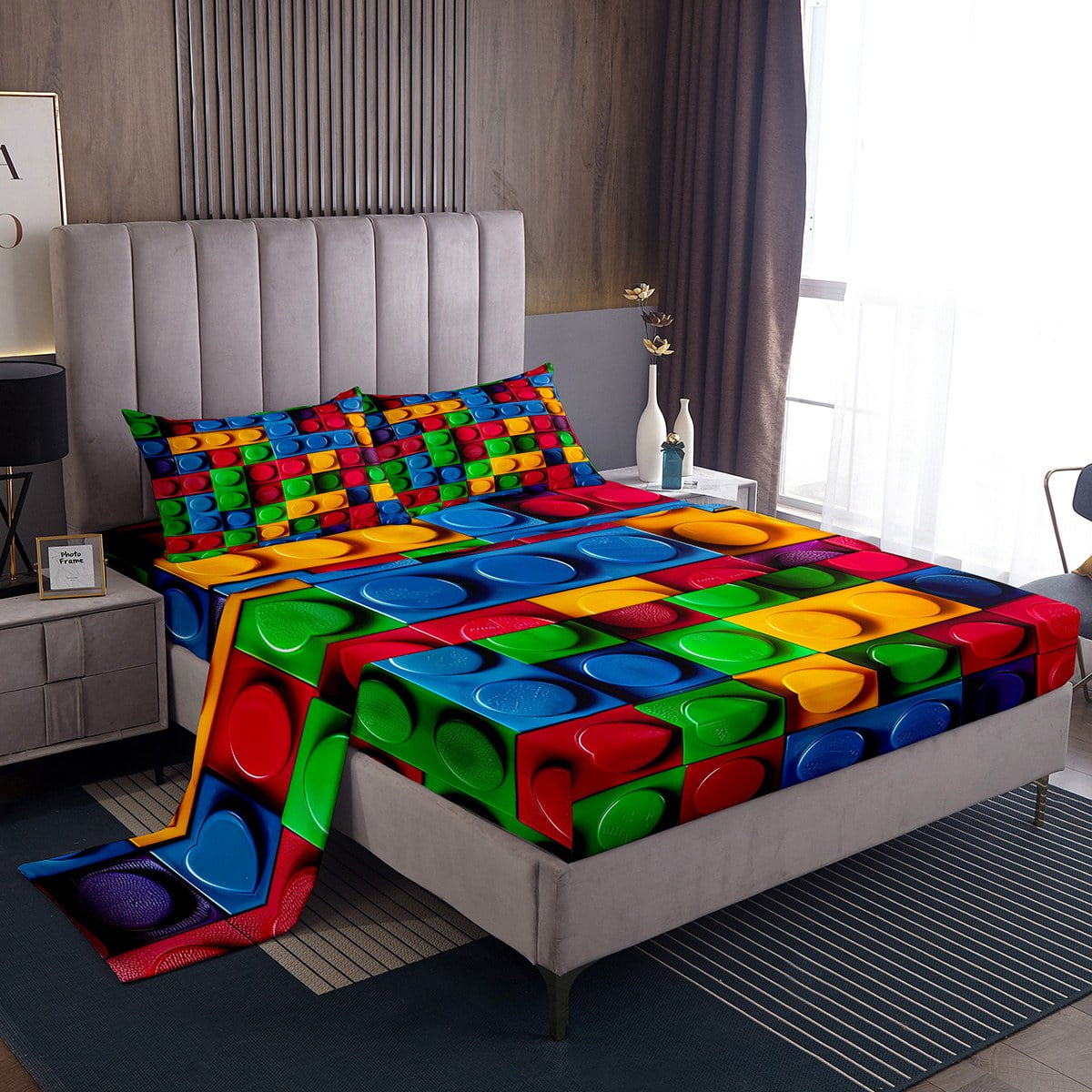 Colorful Bed Sheets Set Twin, Building Blocks Sheet Set For Teens, 3D ...