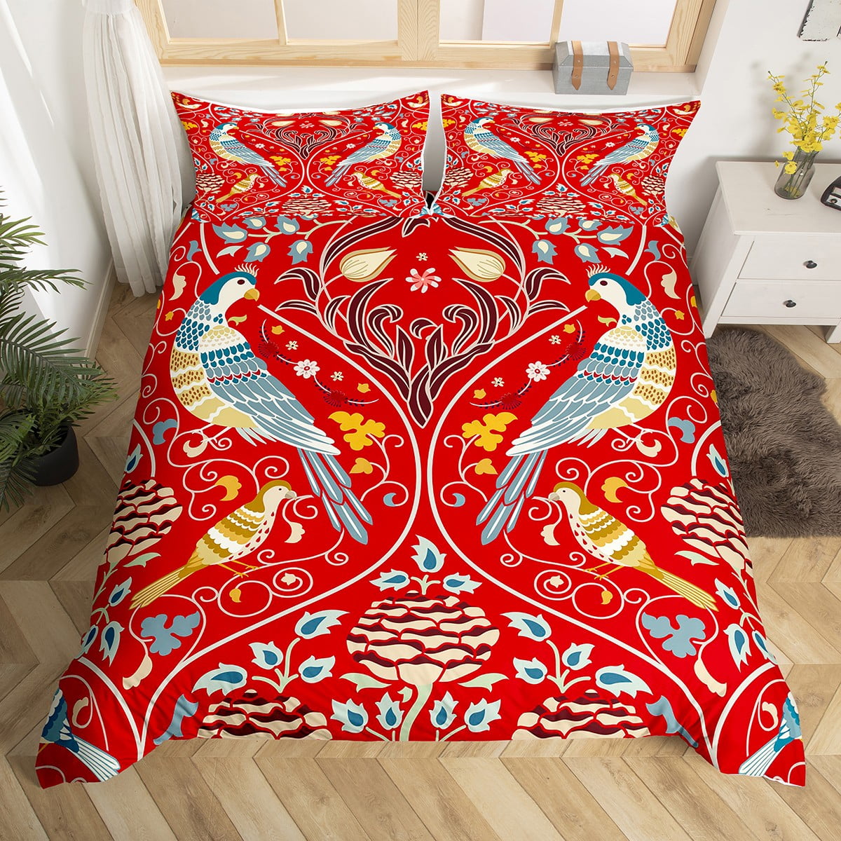YST Colorful Bird Bedding Set for Women Men Exotic Style Duvet Cover ...