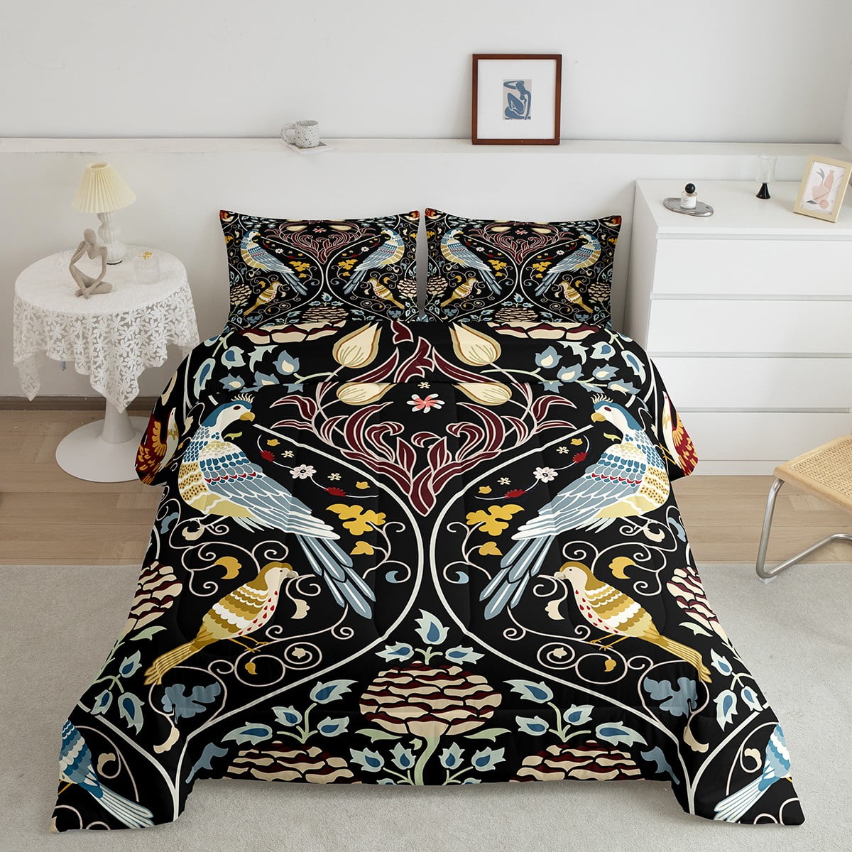 Colorful Bird Comforter Set for Women Men Exotic Style Quilt with 2 ...