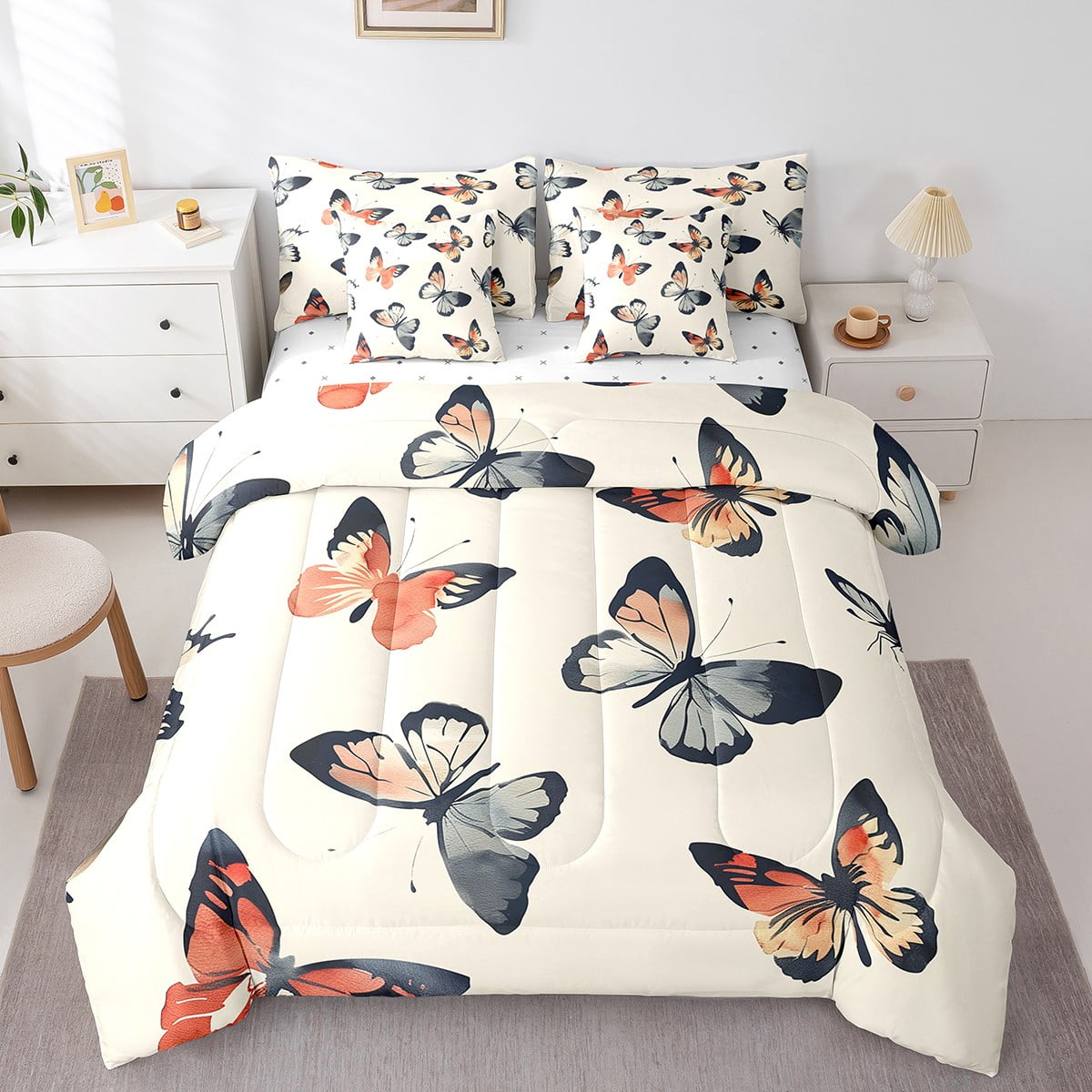 Erosebridal Colorful Butterfly Comforter Set King 7 Piece Boho Style ...