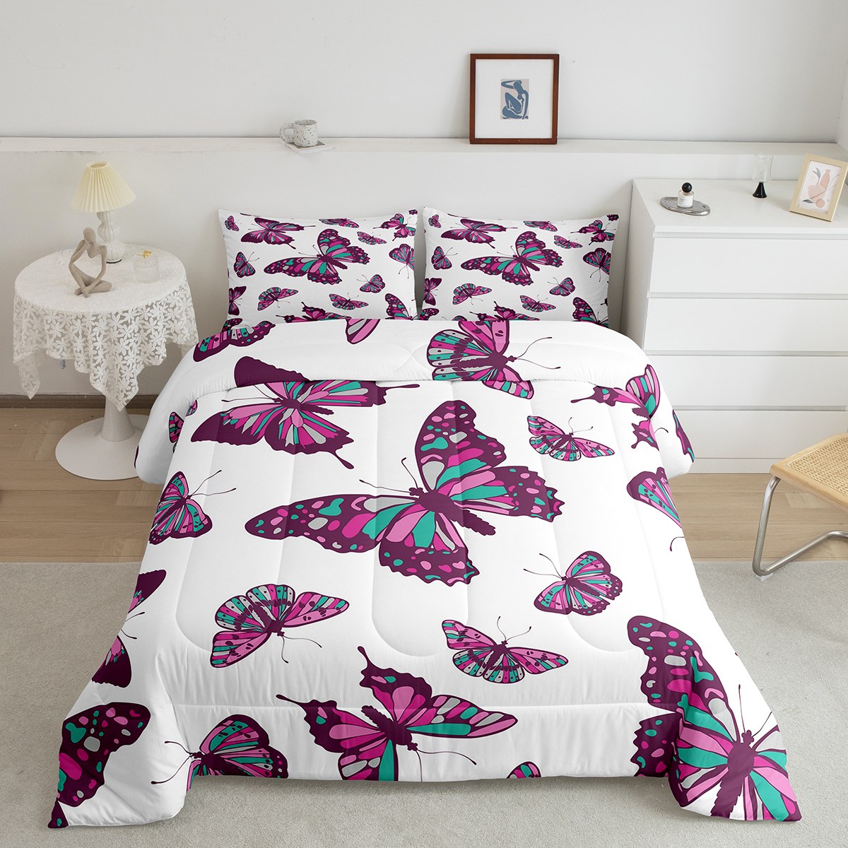 YST Colorful Butterfly Comforter Set King Size, Girls Butterfly Bedding ...