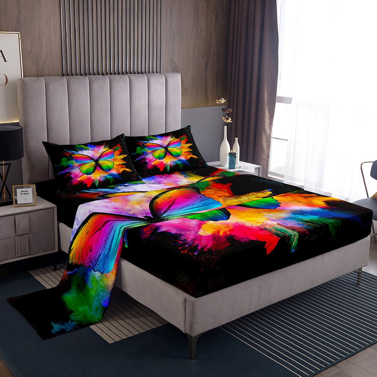 YST Colorful Butterfly Sheet Set with Deep Pocket, Full Size Tie Dye ...