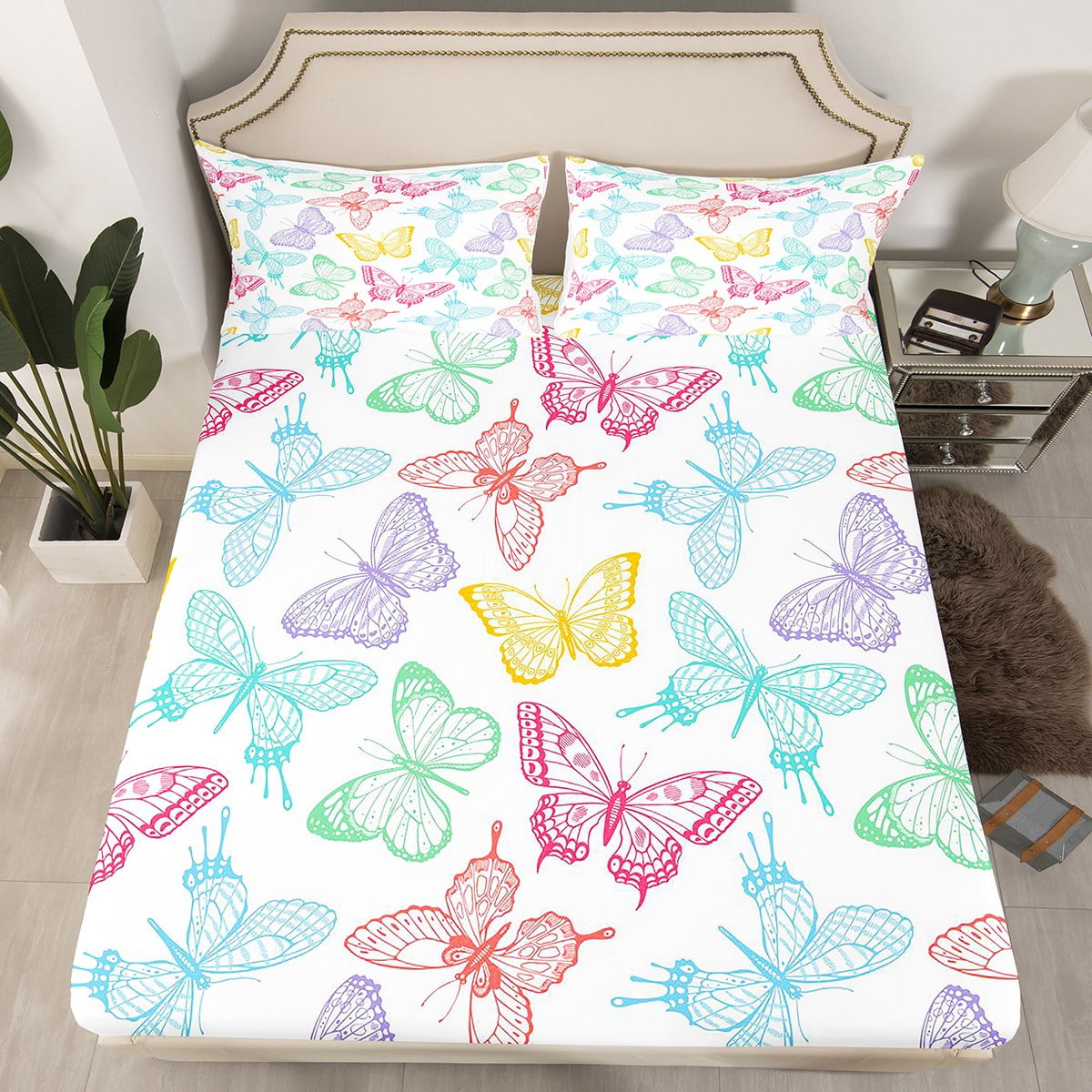 Erosebridal Colorful Butterfly Twin Sheets Cute Animal Bed Sheets, Pink ...