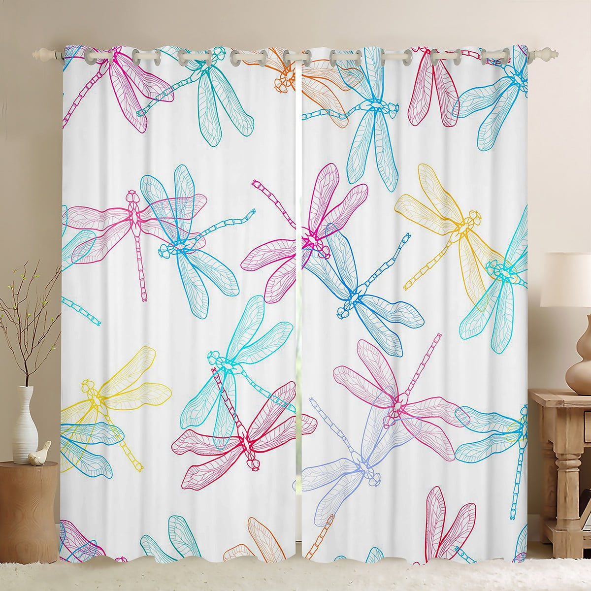 YST Colorful Dragonfly Curtains & Drapes Cute Animal Curtains, Pink ...