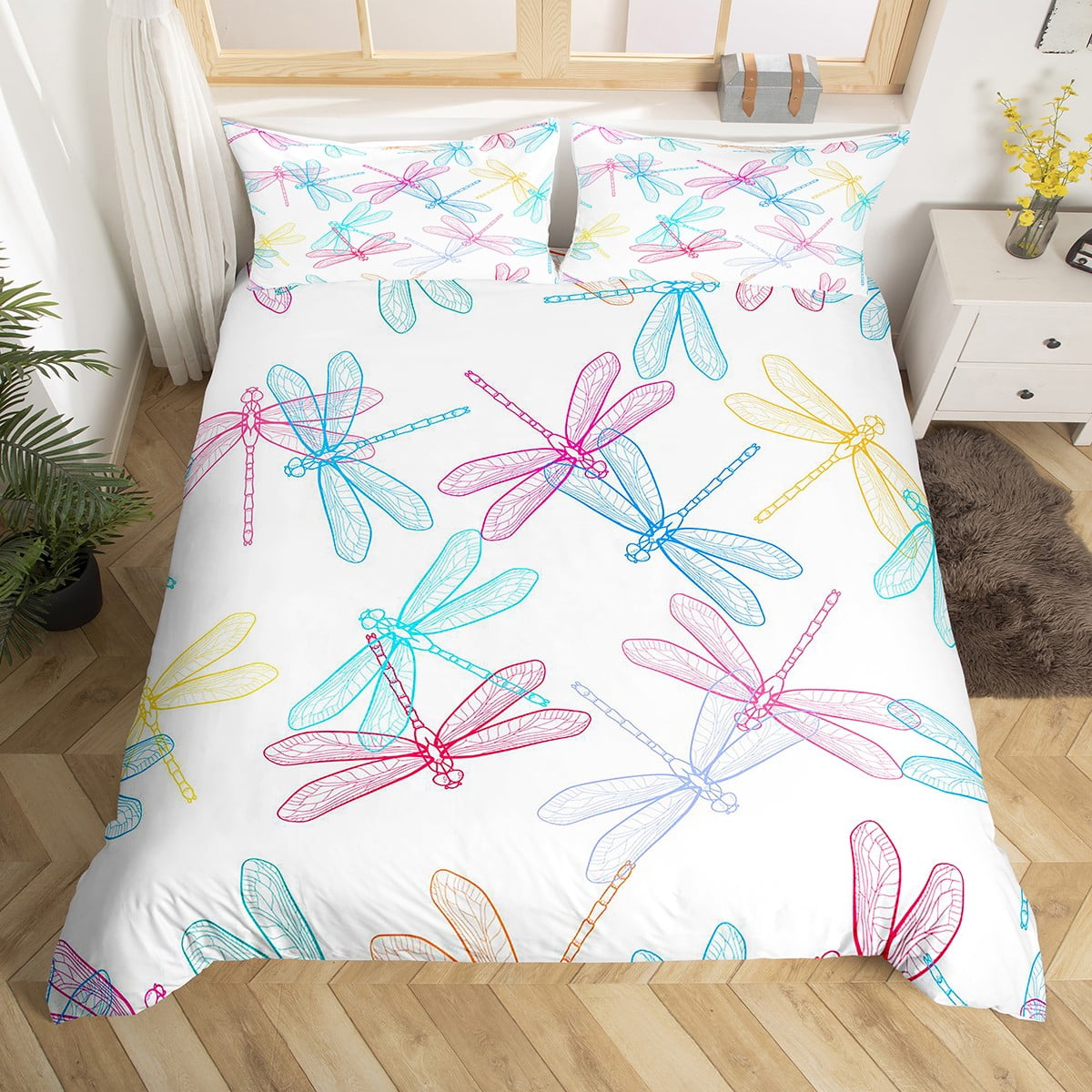 Erosebridal Colorful Dragonfly Duvet Cover King Cute Animal Bedding Set ...