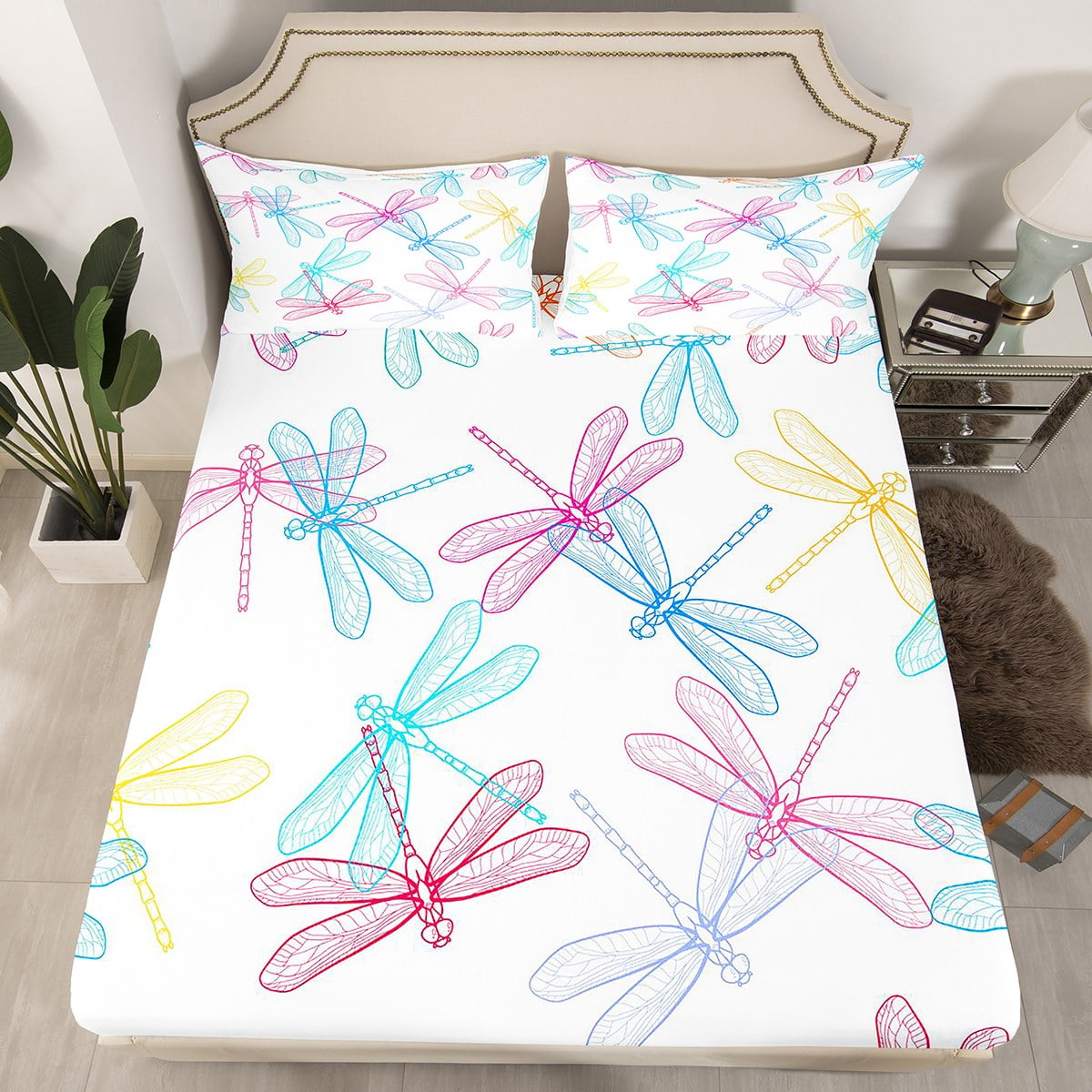 YST Colorful Dragonfly Full Sheets Cute Animal Bed Sheets, Pink Teal ...