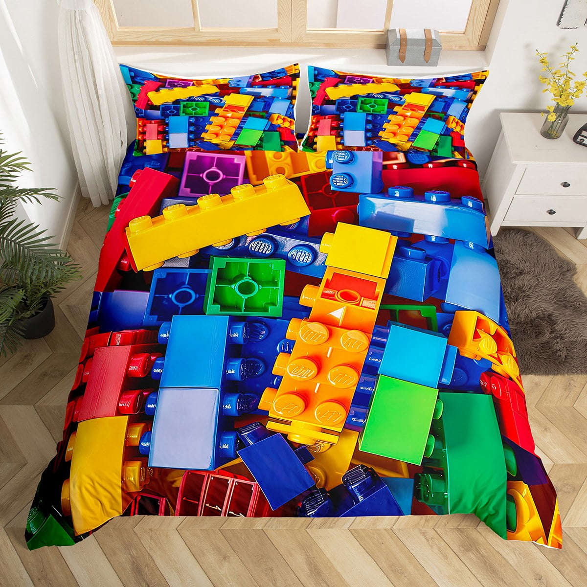 Erosebridal Colorful Duvet Cover Queen, Building Blocks Bedding Set, 3D ...