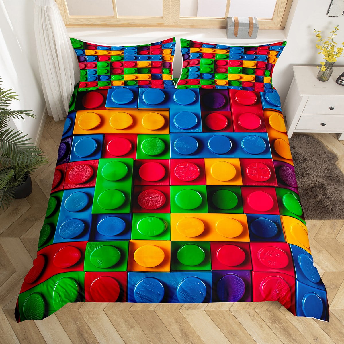 Erosebridal Colorful Duvet Cover Queen, Building Blocks Bedding Set For ...