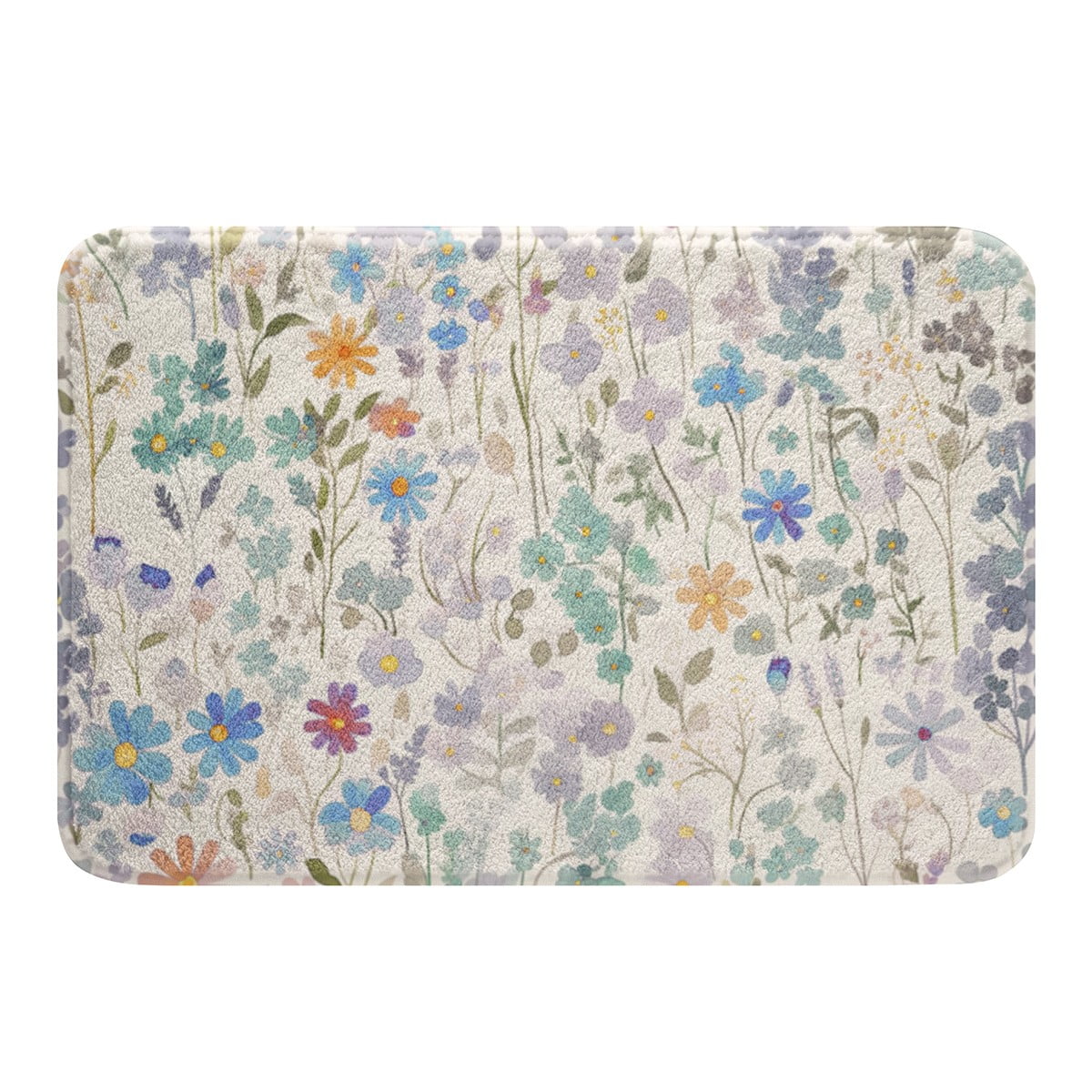 Colorful Floral Bathroom Rug Set,Green Blue Cute Flower Bath Mat Boho ...