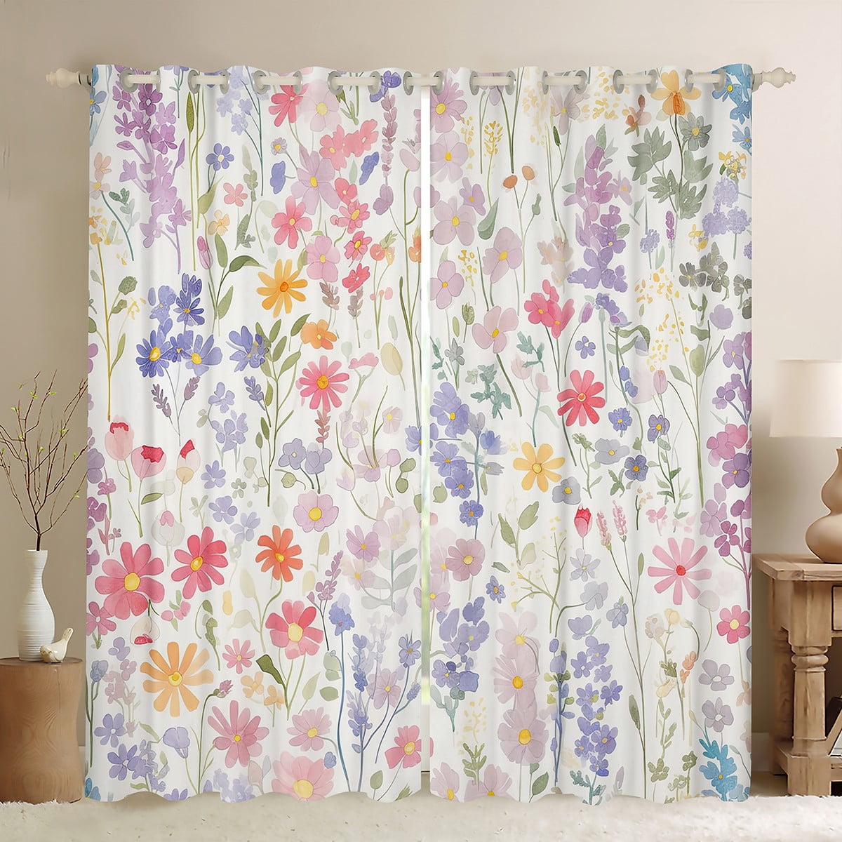YST Colorful Floral Curtains for Girls Boys Kids,Pink Purple Cute ...