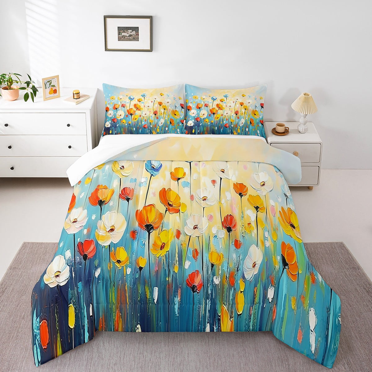 YST Colorful Floral King Comforter Set,Abstract Flower Boho Wildflower ...