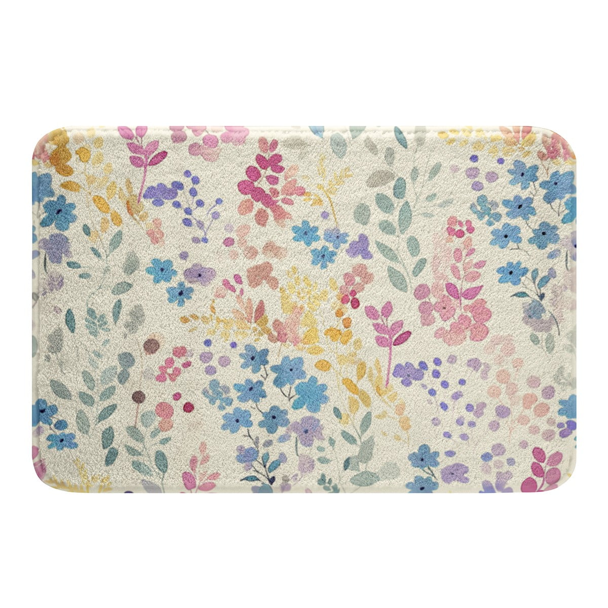 YST Colorful Flower Bathroom Rug Set,Cute Boho Blue Floral Bath Mat for ...