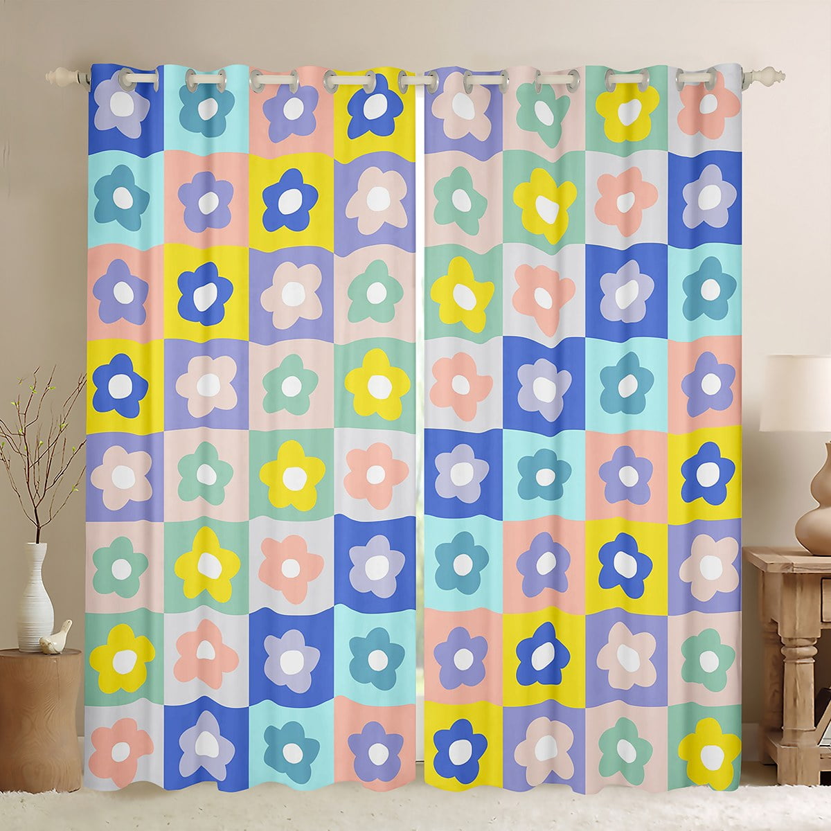 Colorful Flower Curtains 42x63 inch Groovy Floral 30%-50% Blackout ...