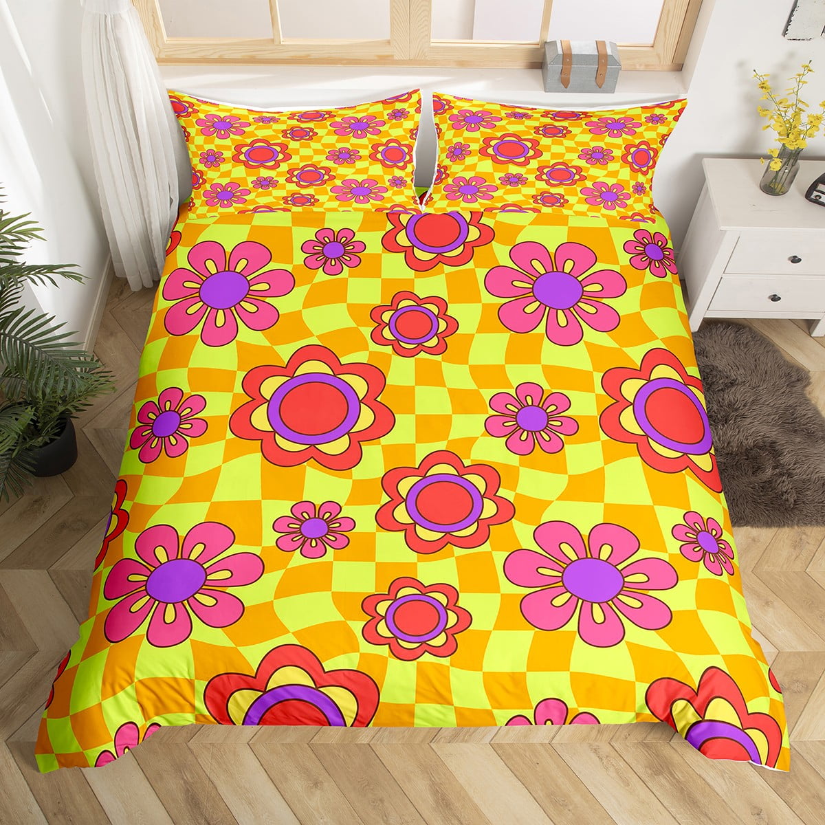 YST Colorful Flower Duvet Cover Twin Hippie 70S Groovy Floral Power ...