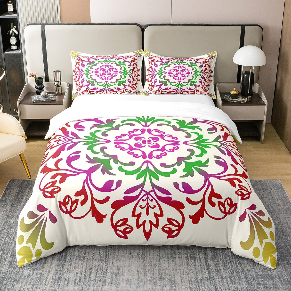 Erosebridal Colorful Flowers 100% Cotton Duvet Cover Full,Boho Floral ...