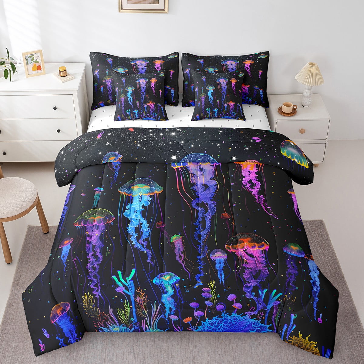 Colorful Jellyfish Bed In A Bag Watercolor Jellyfish Coral Comforter ...