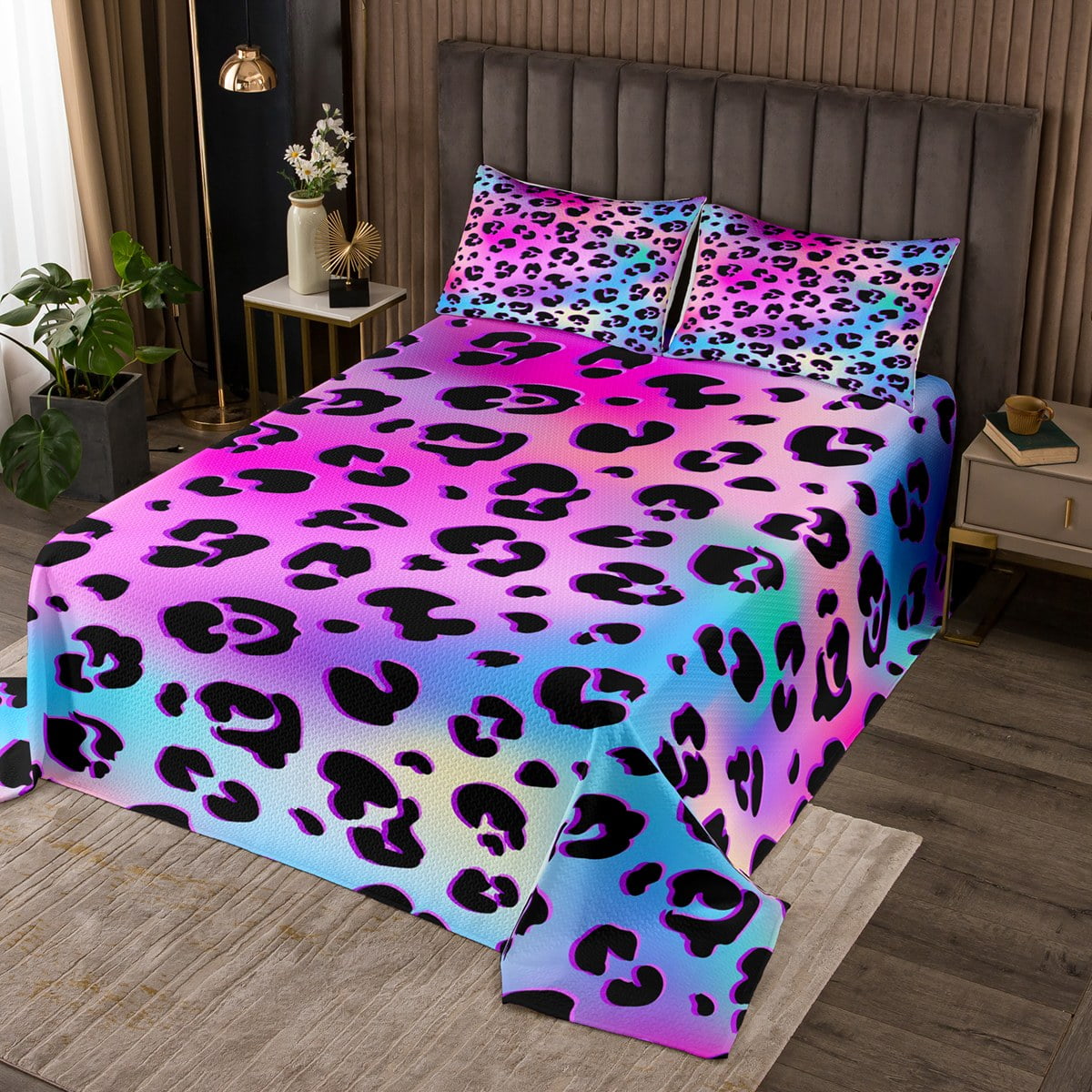 Erosebridal Colorful Leopard Print Bedspread Set Rainbow Multi-Colored ...