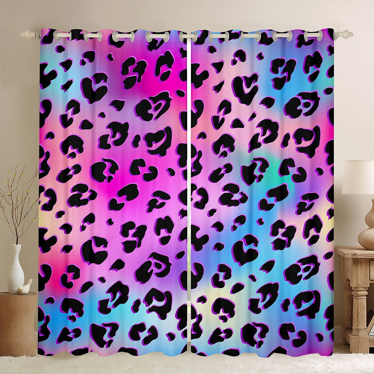 YST Colorful Leopard Print Blackout Curtains Rainbow Multi-Colored ...