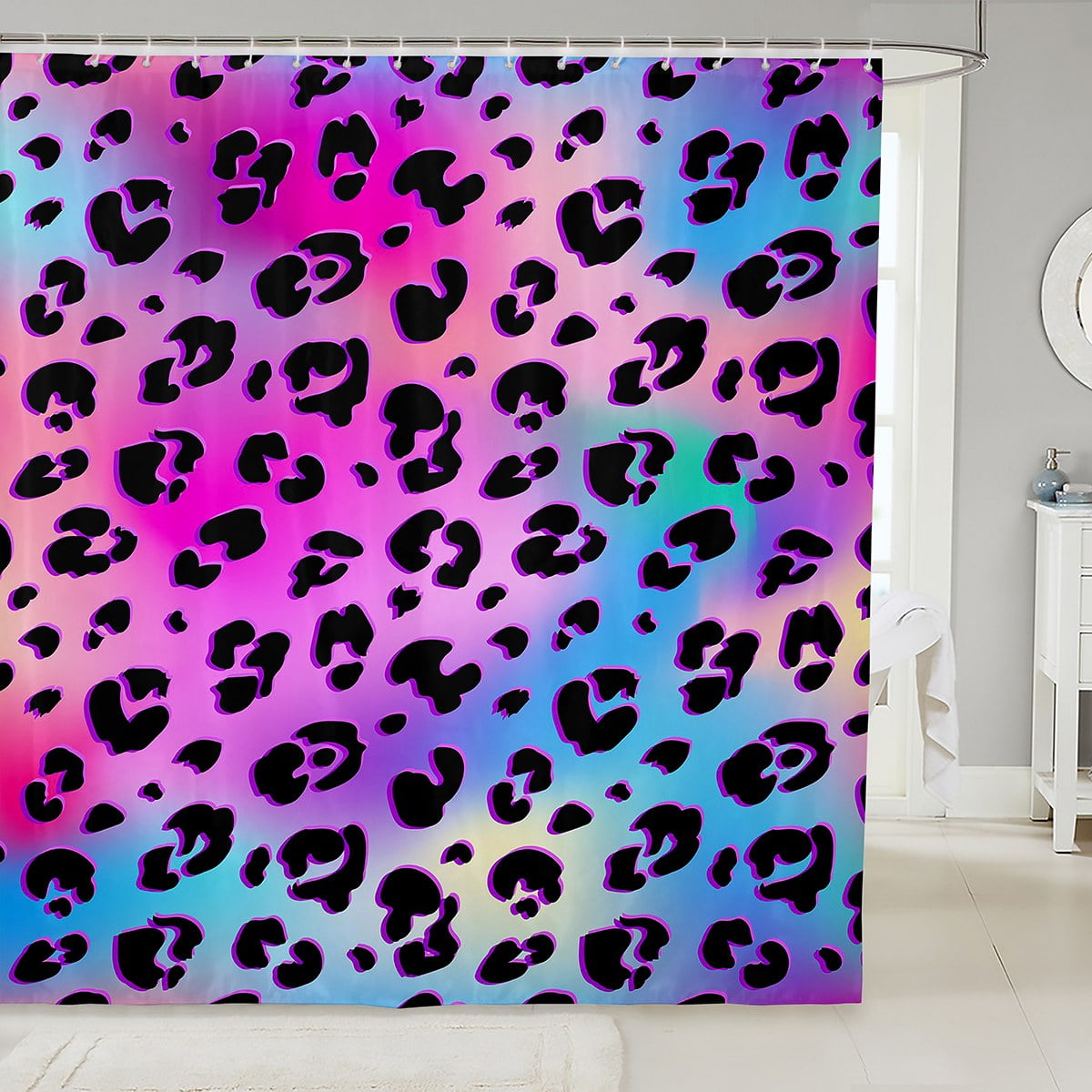 Colorful Leopard Print Fabric Shower Curtain Rainbow Multi-Colored ...