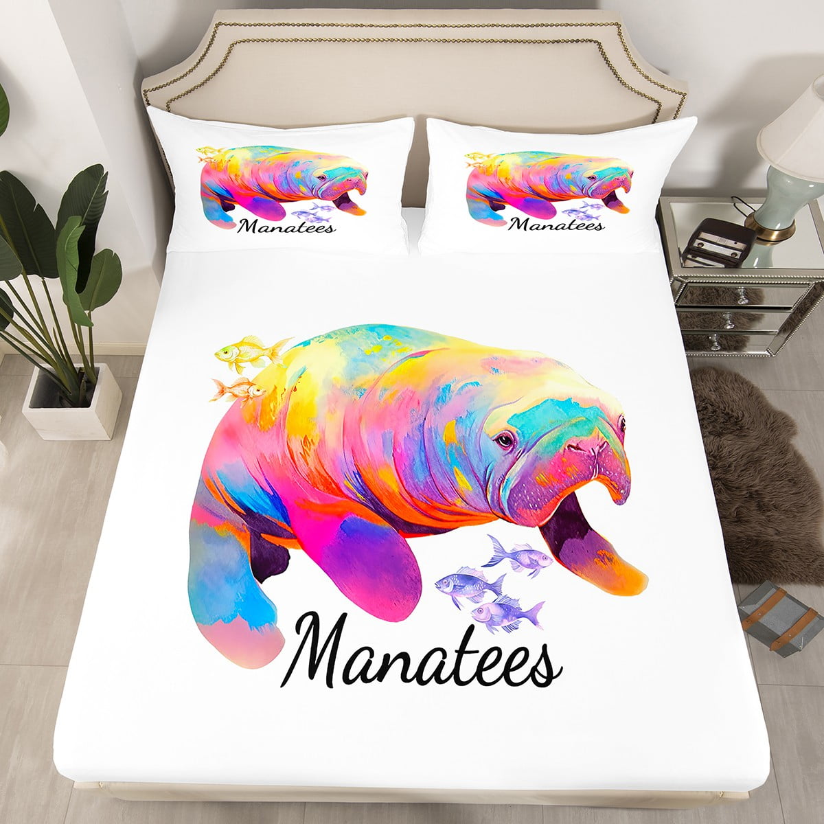 Erosebridal Colorful Manatee Fitted Sheet Queen, Oil Painting Animal ...