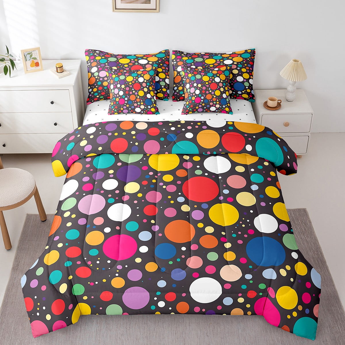 Erosebridal Colorful Polka Dots Sheet Set with Comforter 7 Piece King ...