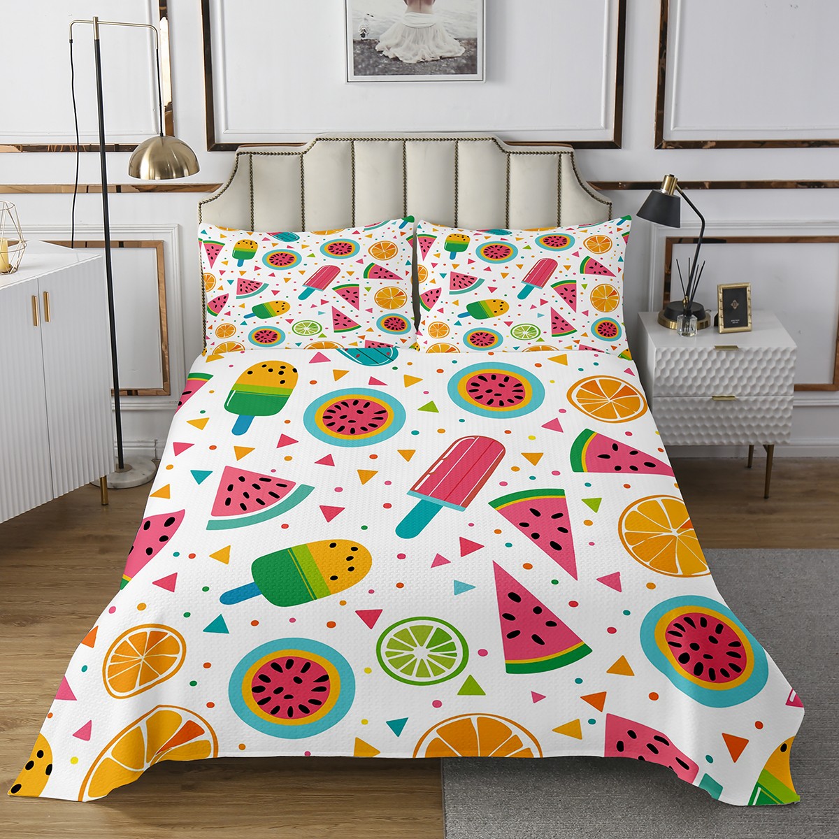 YST Colorful Popsicle Fruit Queen Quilt Set,Cute Orange Watermelon ...
