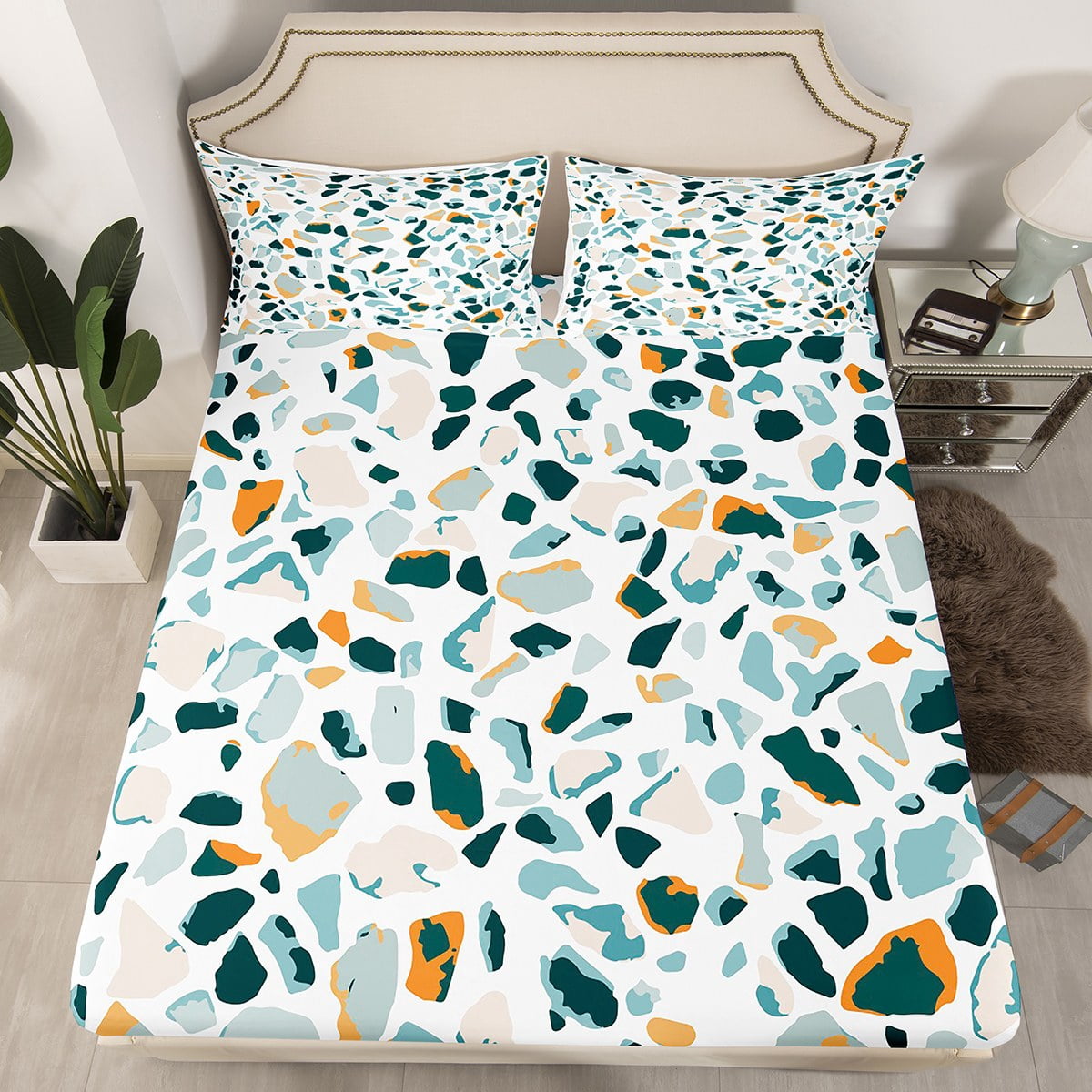 Colorful Watercolor Full Fitted Sheet Geometric Stone Sheets, Modern ...