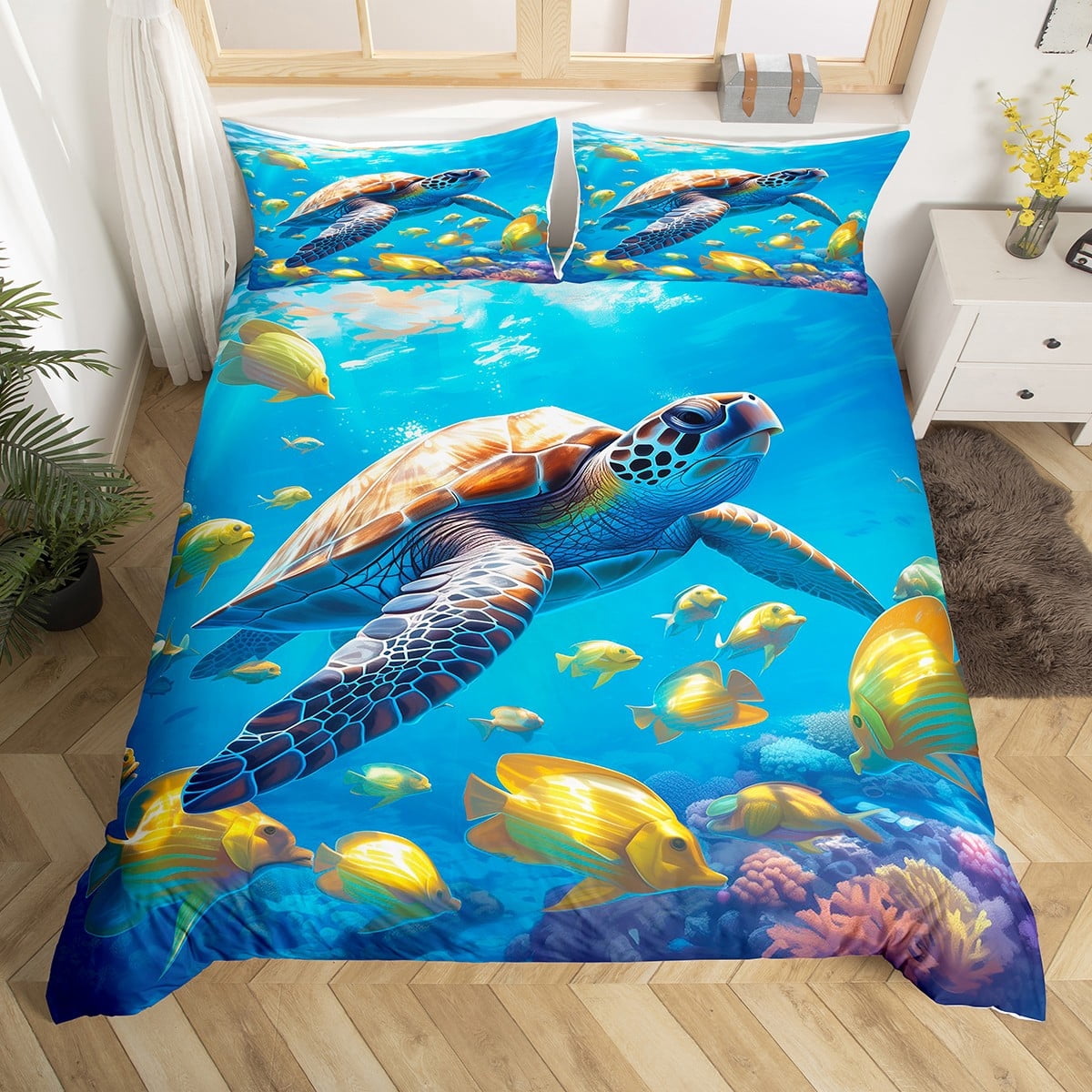 YST Comforter Cover Toddler Size, Sea Turtle Bedding Set Ocean Marine ...