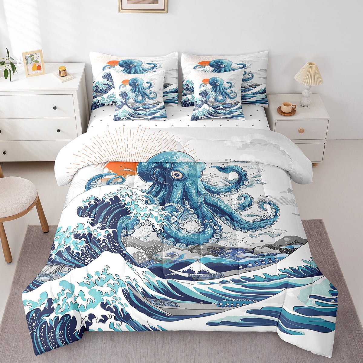 YST Comforters King Size Set with Sheets for Kids Japenese Octopus ...