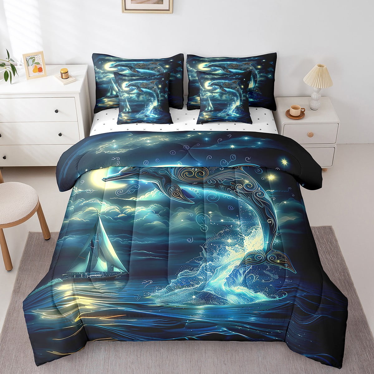 Comforters Queen Size Set with Sheets Ocean Dolphin - 7 Pieces Bed in a ...