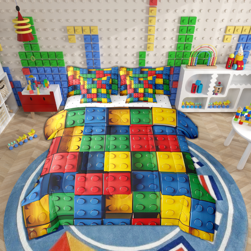 Erosebridal Construction 7 Pcs Comforter Set King, 3D Building Blocks ...