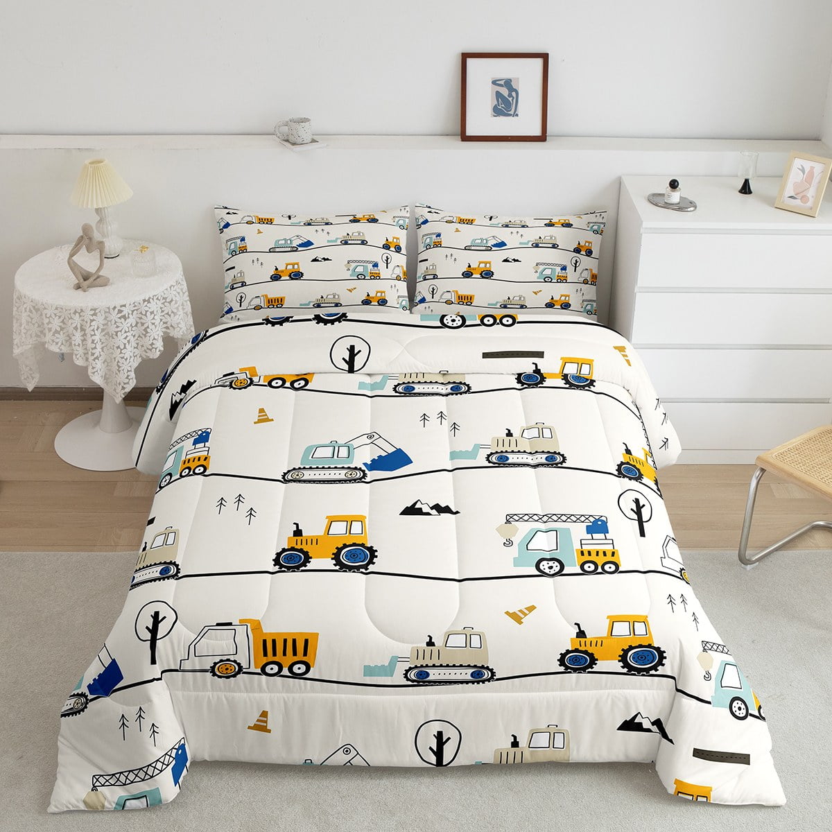 Construction Bedding Set Queen,Cartoon Truck Comforter Set Tractor Room ...