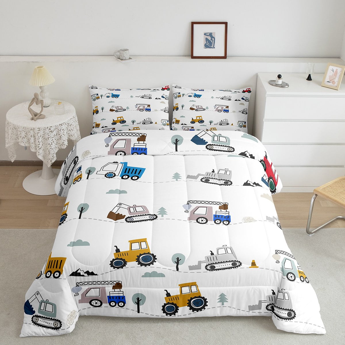 Construction Bedding Set Truck Comforter Set Queen Bedroom Decor ...