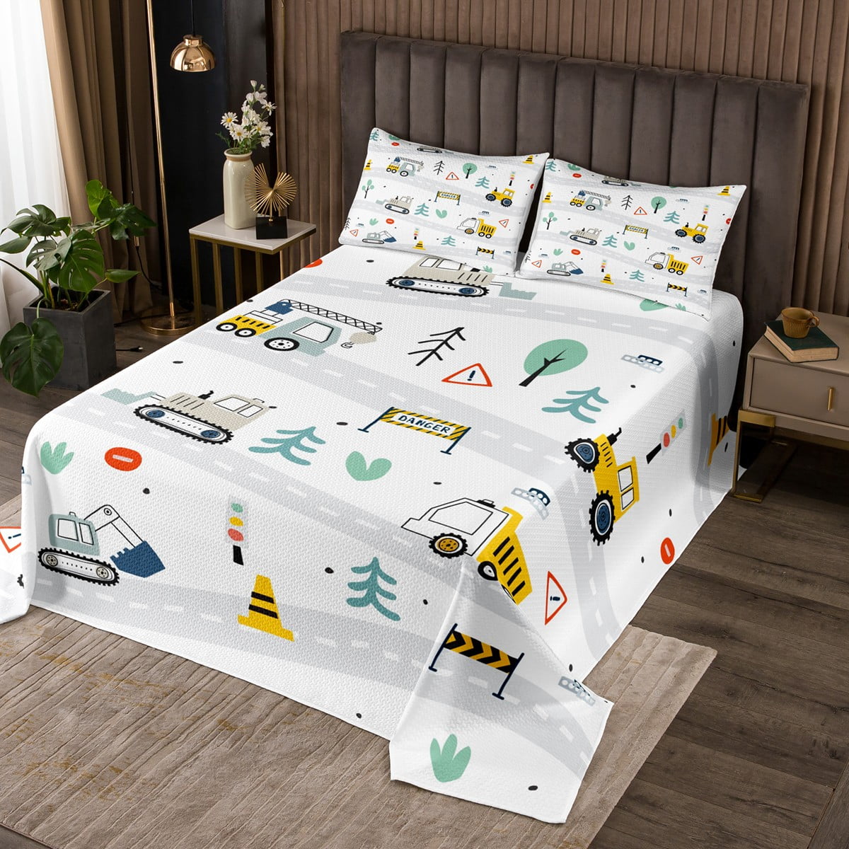 Construction Bedspread Tractor Quilt Set King Truck Room Decor ,Cartoon ...