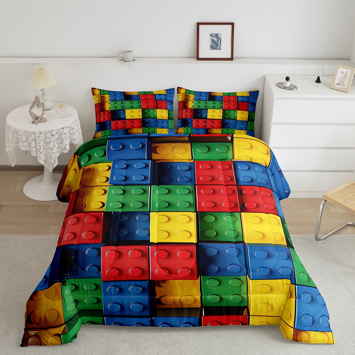 Erosebridal Construction Comforter Set King, 3D Building Blocks Bedding ...