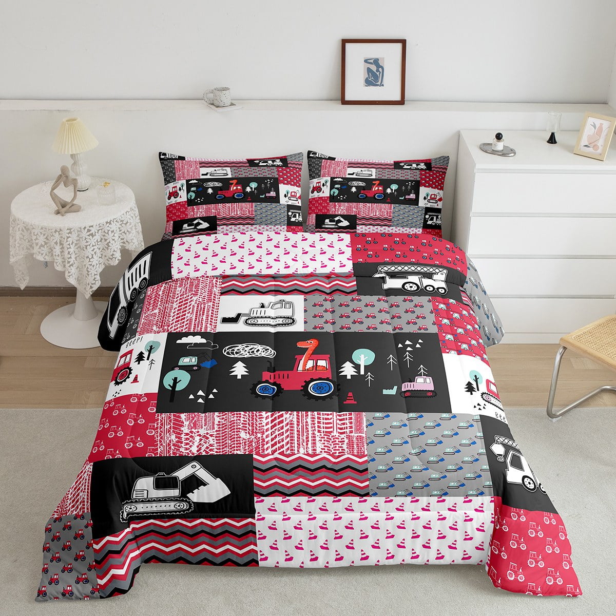 YST Construction King Bedding Set For Girls Kids Dinosaur Comforter Set ...