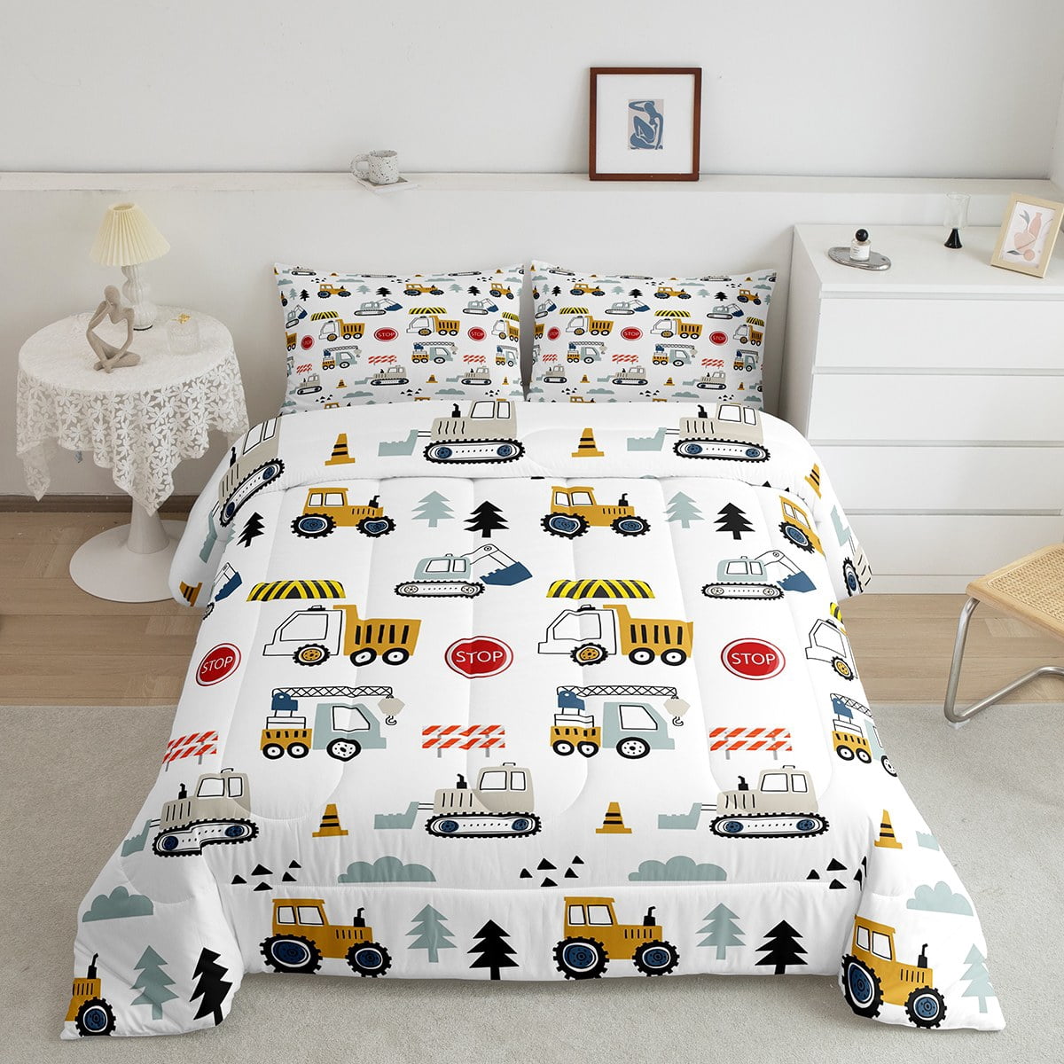 Erosebridal Construction Truck Comforter Set Twin Tractor Bedding Set ...