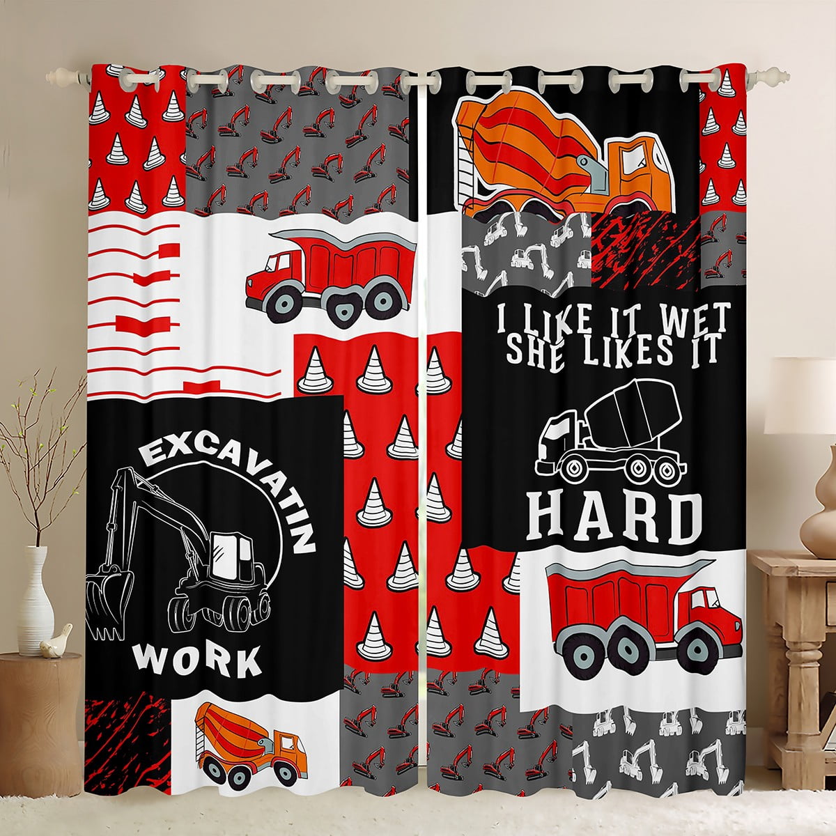 YST Construction Truck Curtains & Drapes Red Construction Car 30%-50% ...