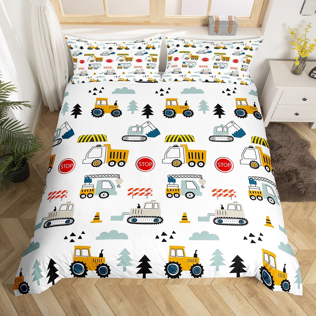YST Construction Truck Duvet Cover Twin Tractor Bedding Set for Boys ...