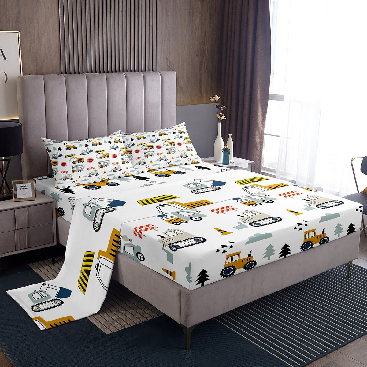 Construction Truck Sheet Set Twin Tractor Bed Sheets ,Bulldozer Crane ...