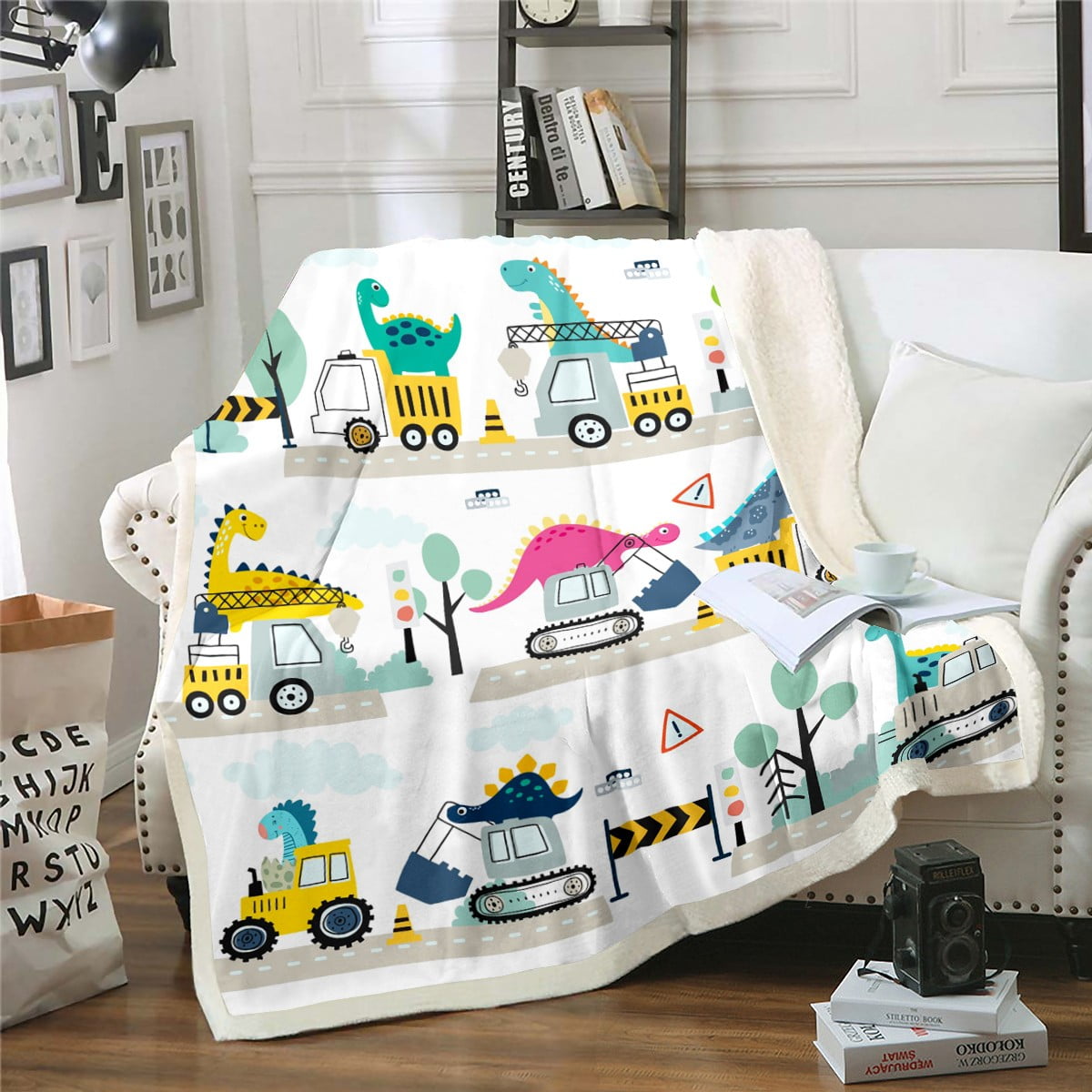 Construction Truck Throw Blanket Dinosaur Blanket ,Tractor Crane ...