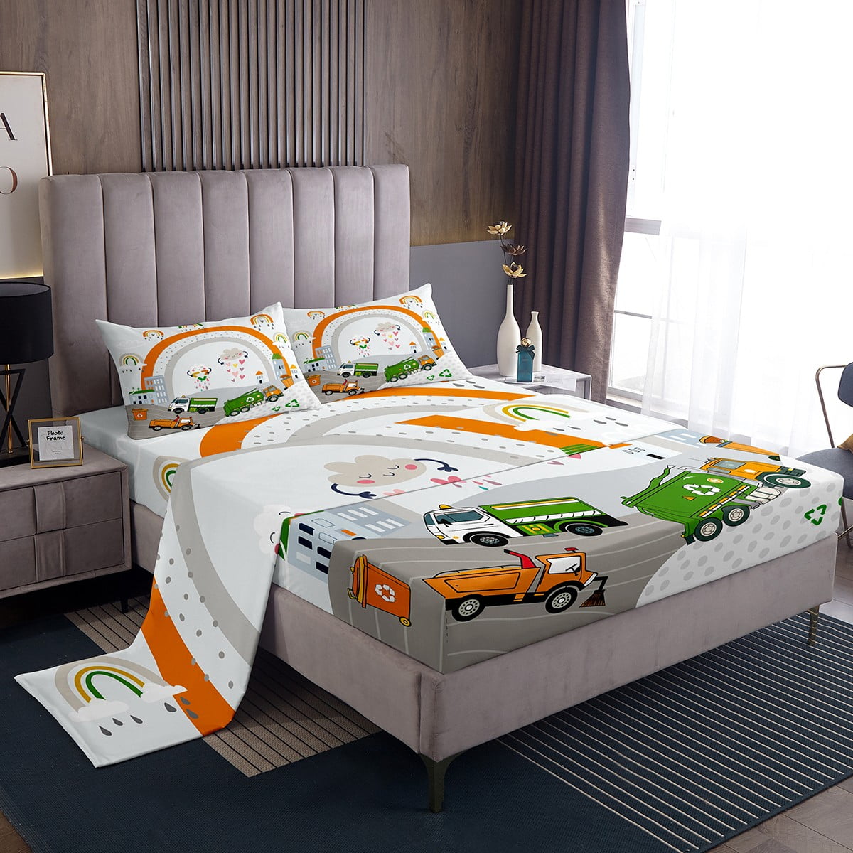 YST Construction Truck Twin Bed Sheets Set for Boys Girls,Cartoon ...