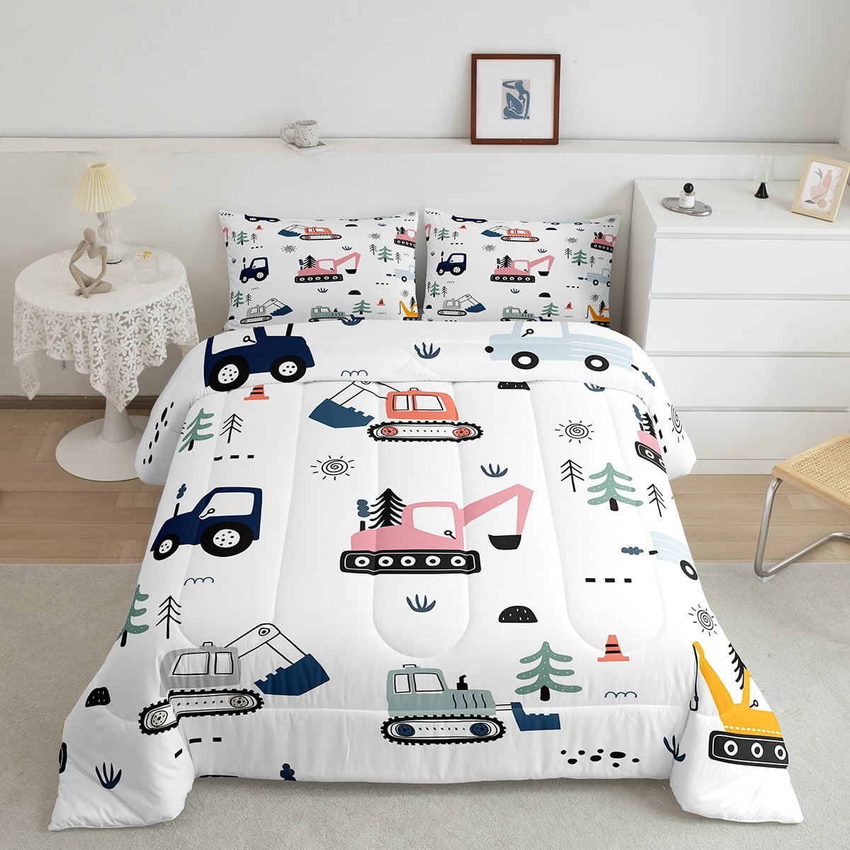 YST Construction Vehicles Bedding Sets Twin Green Blue Tractor ...