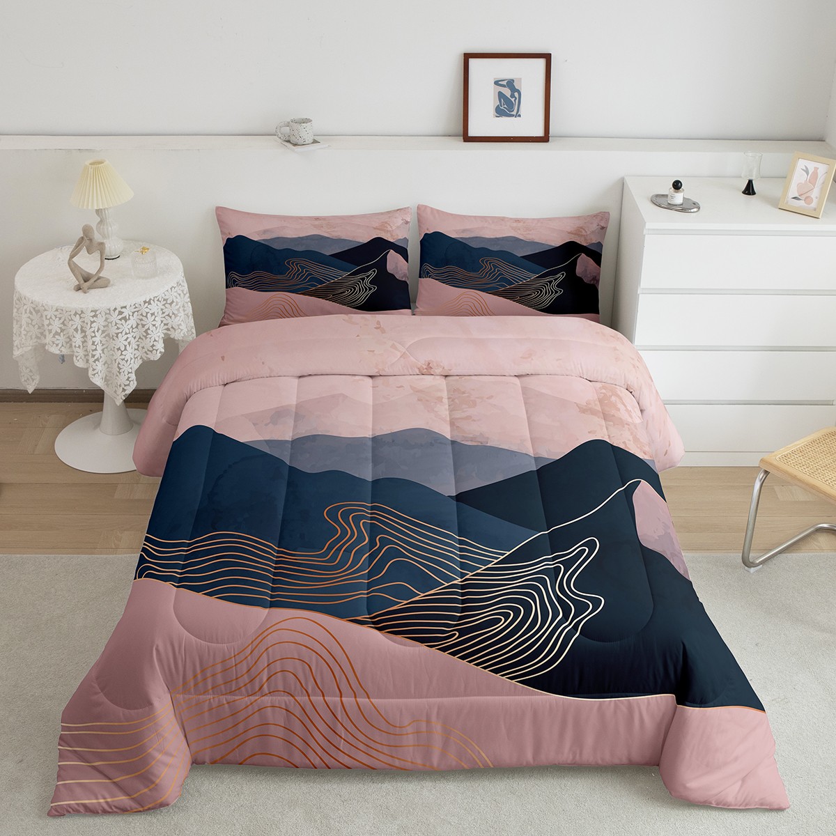 Contemporary Comforter Set for Women Men,Boho Mountain Sunset Bedding,Japan Style Bedding ...