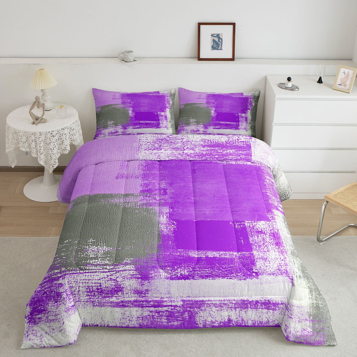 Erosebridal Contemporary Queen Comforter Set,Oil Painting Bedding for ...