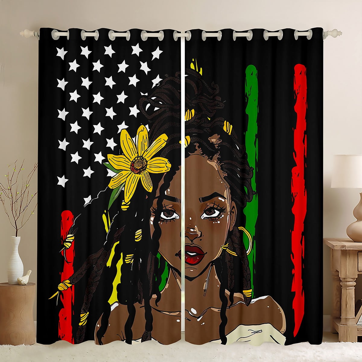 Erosebridal Cool Black Curtains Vintage American Flag Curtains & Drapes ...