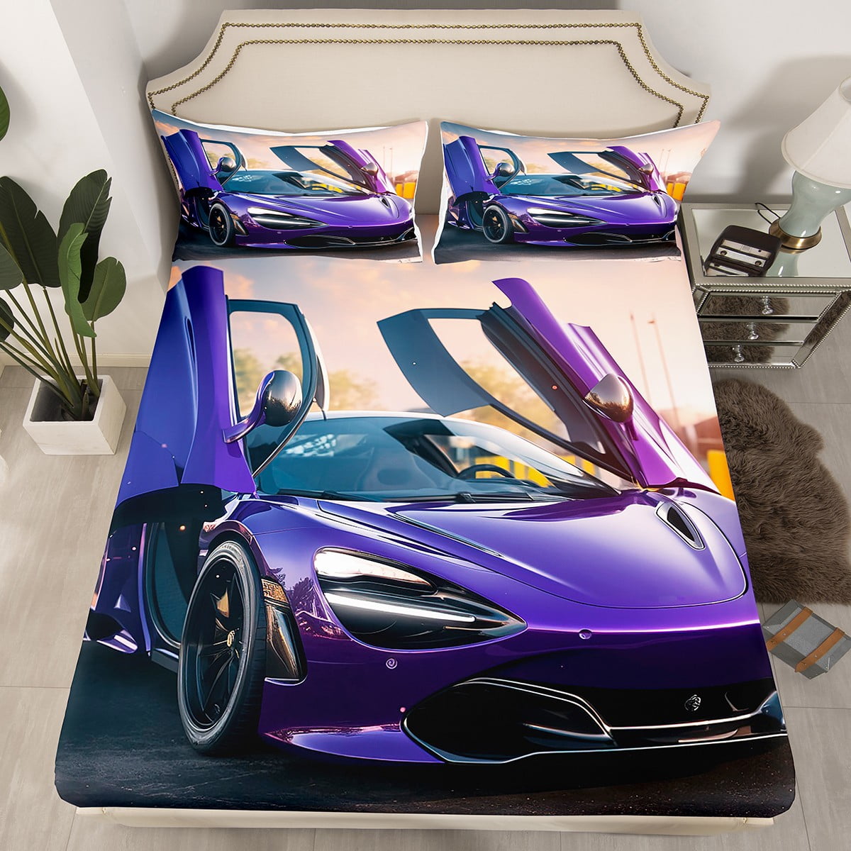 YST Cool Sports Car Bed Sheets for Boys Men Speed Race Car Fitted Sheet ...