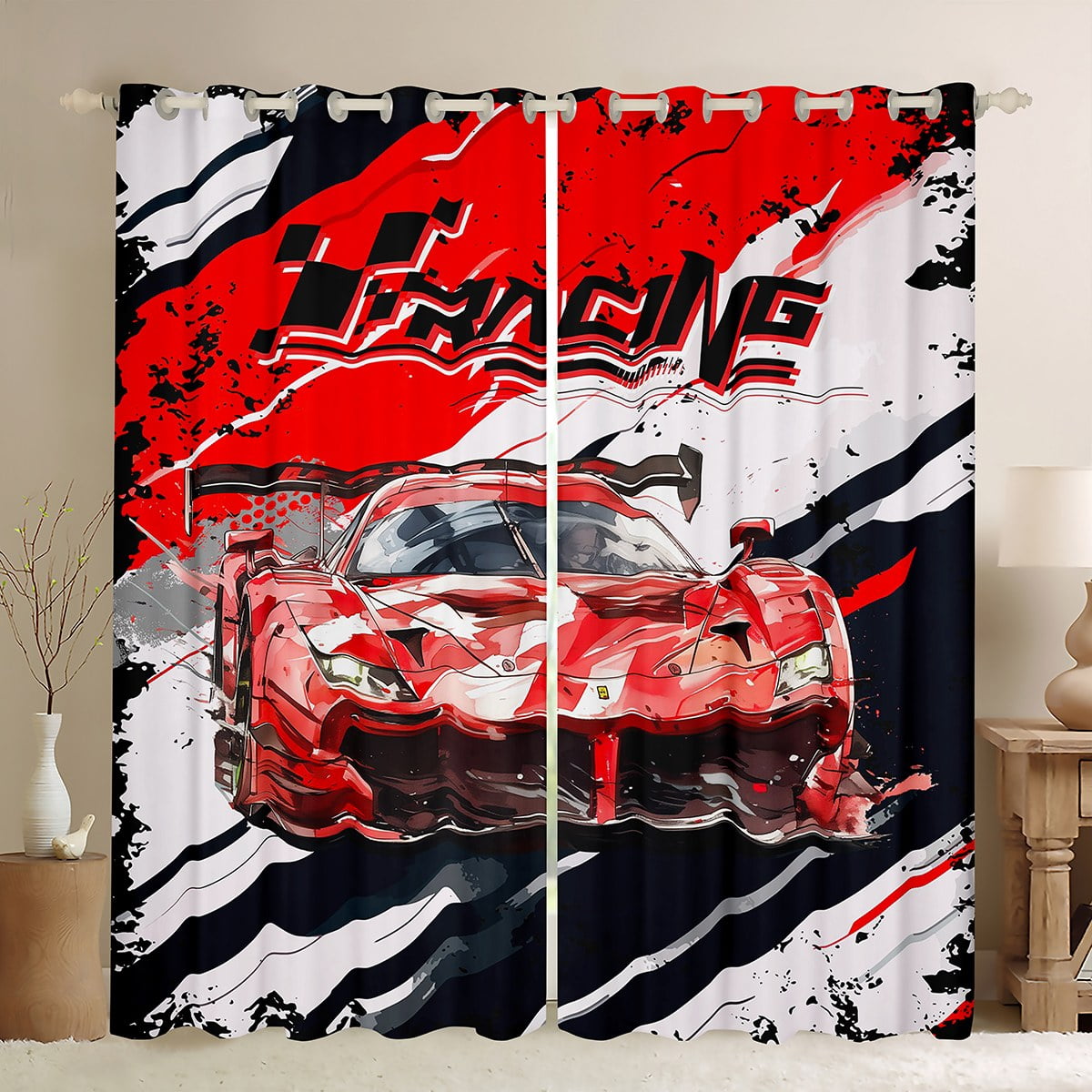 Cool Sports Car Curtains Extreme Sports Game 30%-50% Blackout Curtains ...