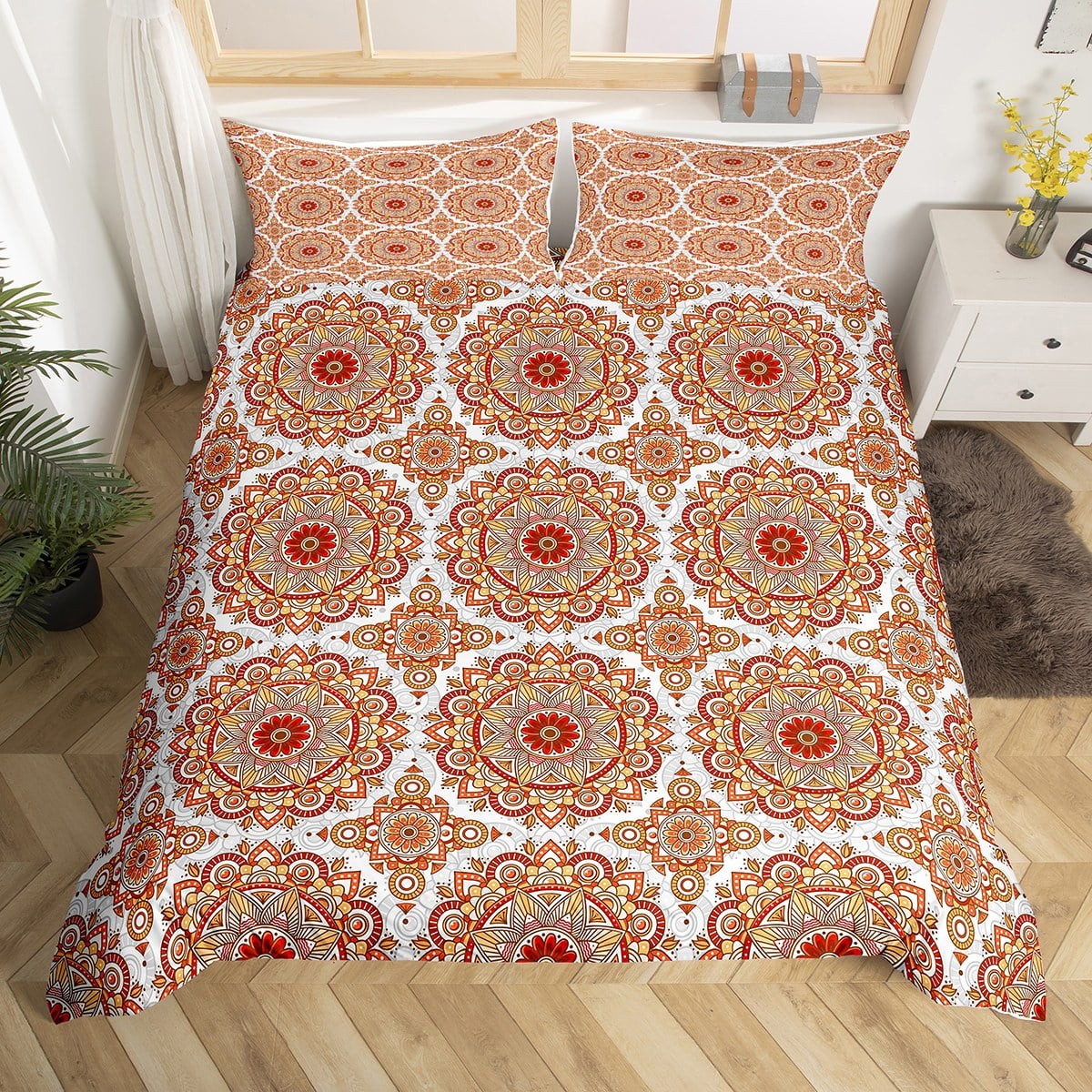 Erosebridal Coral Medallion Bedding Set Twin Boho Damask Floral Duvet ...